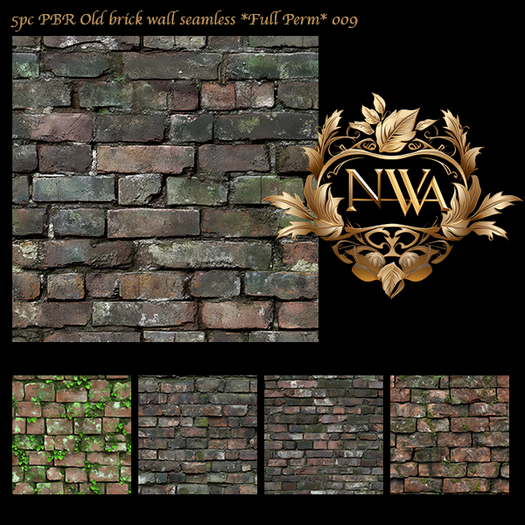 Second Life Marketplace - 5pc PBR Old Brick wall seamless *Full Perm* 009